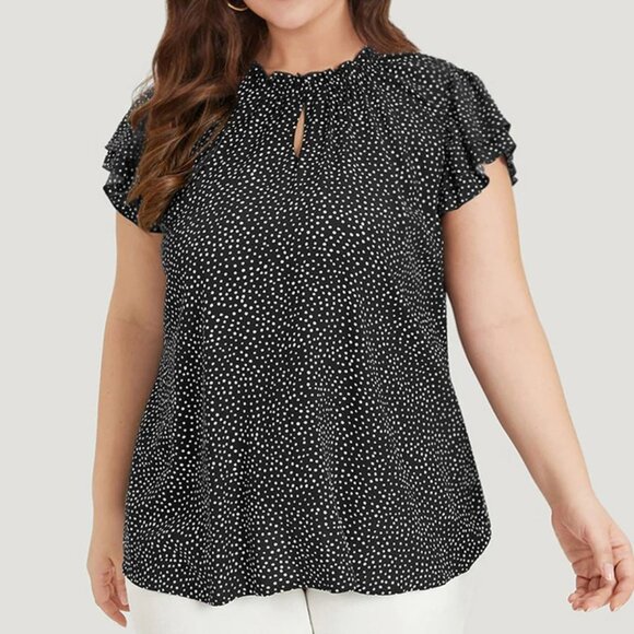 BloomChic | Tops | Nwt Bloomchic Polka Dot Keyhole Flutter Trim Layered Blouse 416 1x | Poshmark